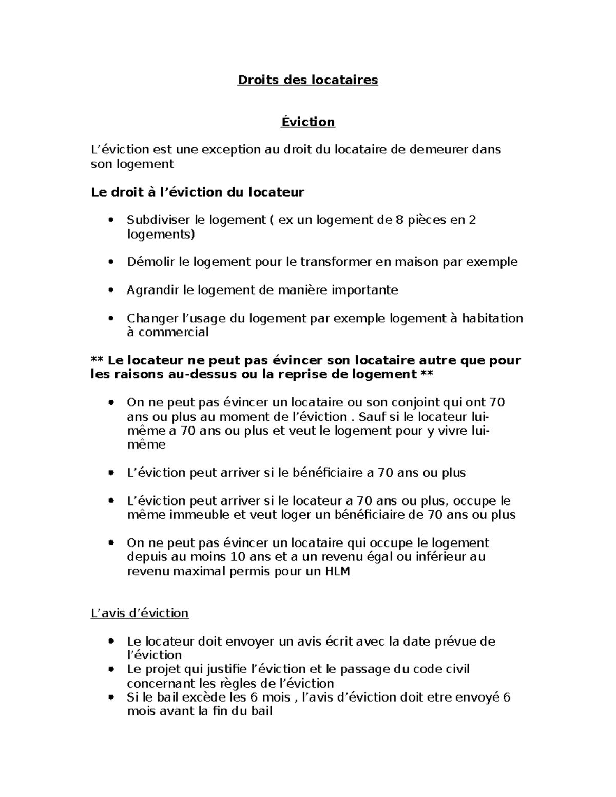 Droits des locataires:logements - Droits des locataires Éviction L ...
