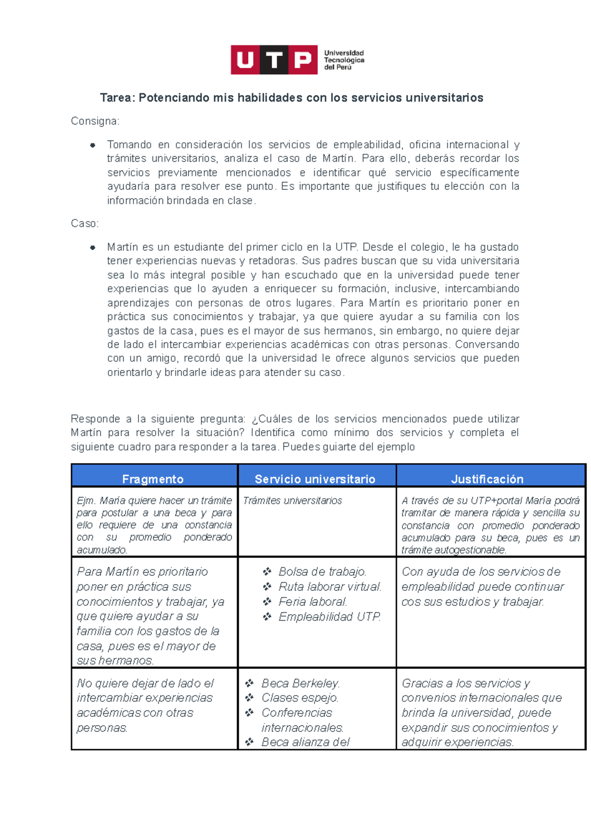 IVU Actividad 3 - Tarea: Potenciando mis habilidades con los servicios universitarios Consigna ...