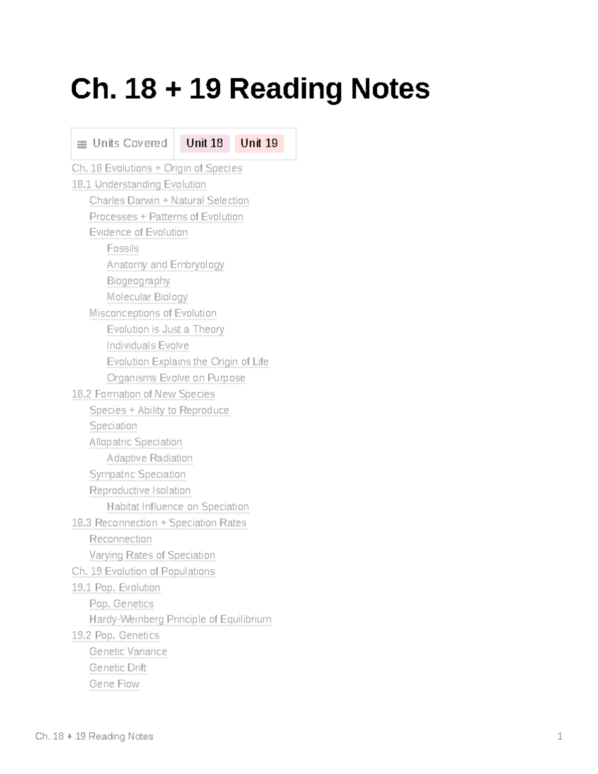 Ch. 18-19 Reading Notes - Ch. 18 + 19 Reading Notes Units Covered Unit ...