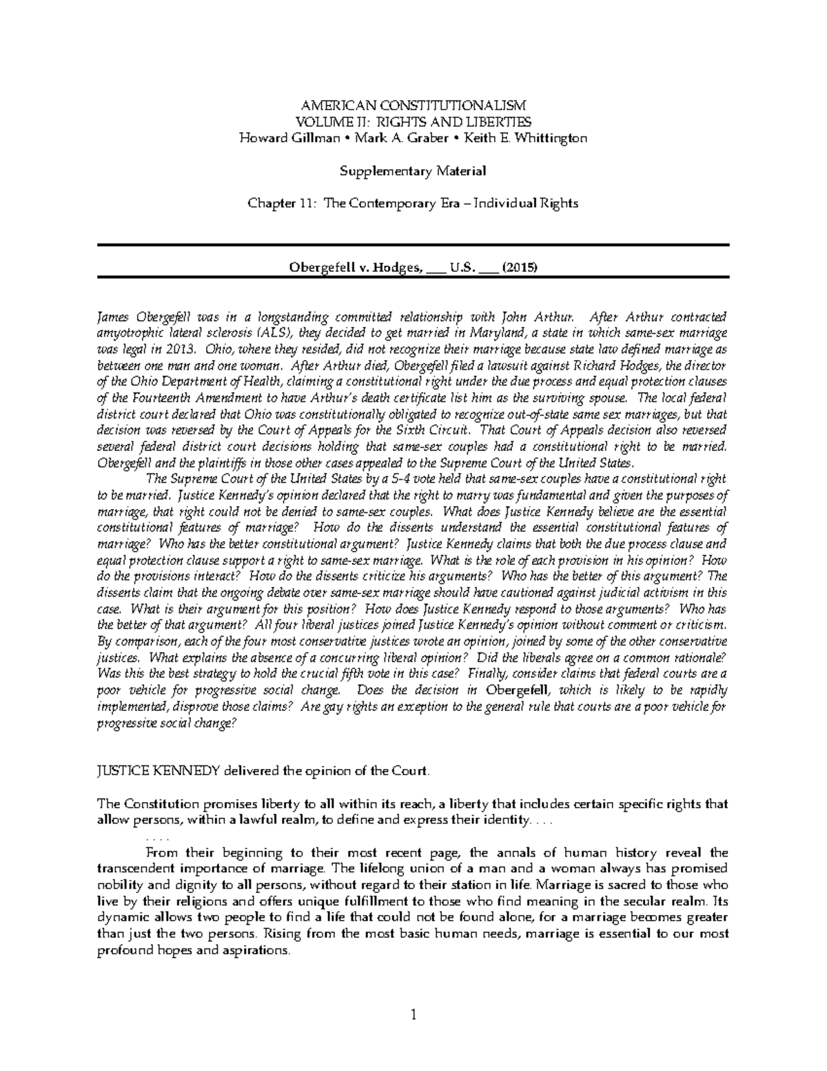 Obergefell v. Hodges - AMERICAN CONSTITUTIONALISM VOLUME II: RIGHTS AND ...