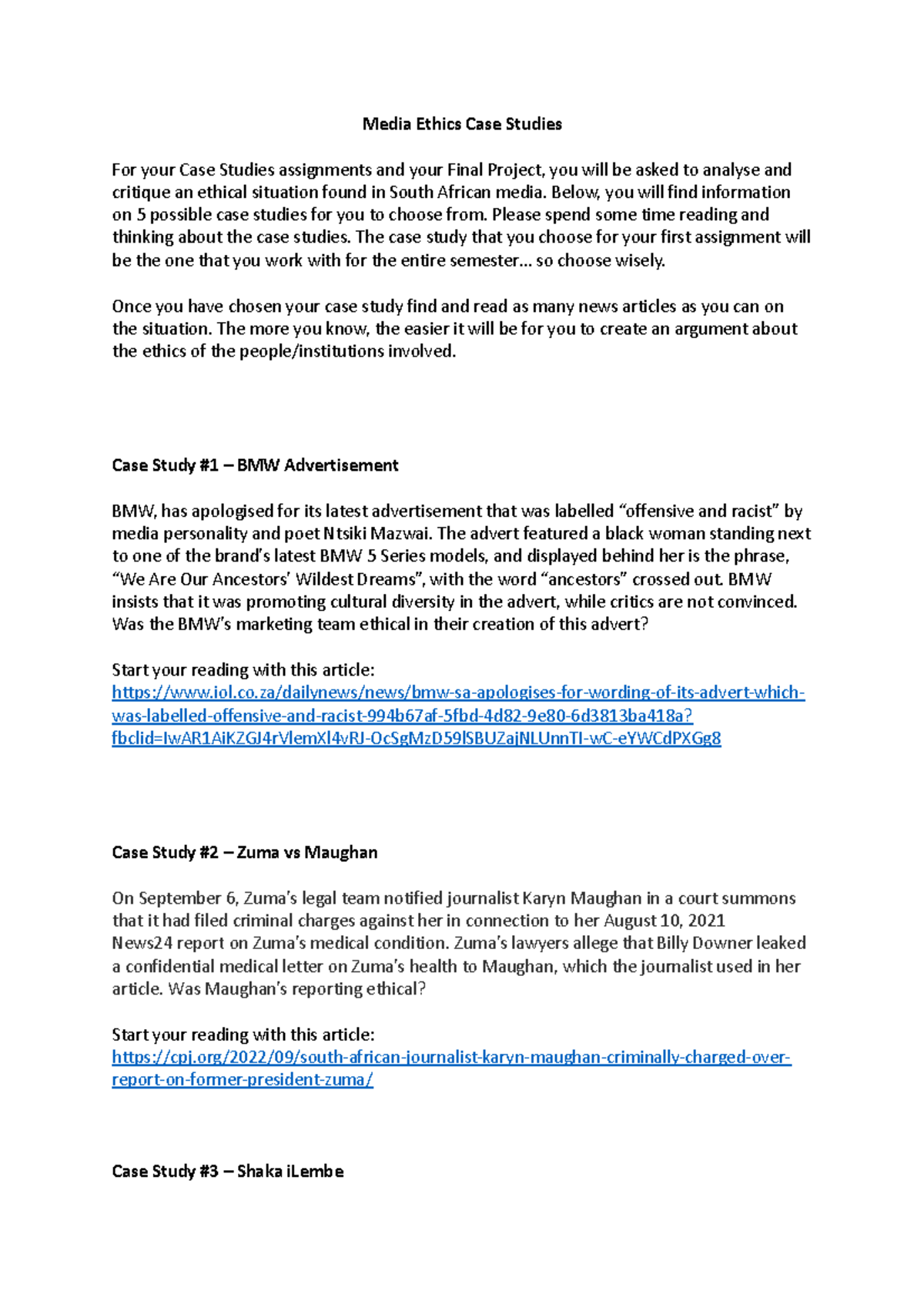 Media Ethics Case Studies(2) - Media Ethics Case Studies For your Case ...