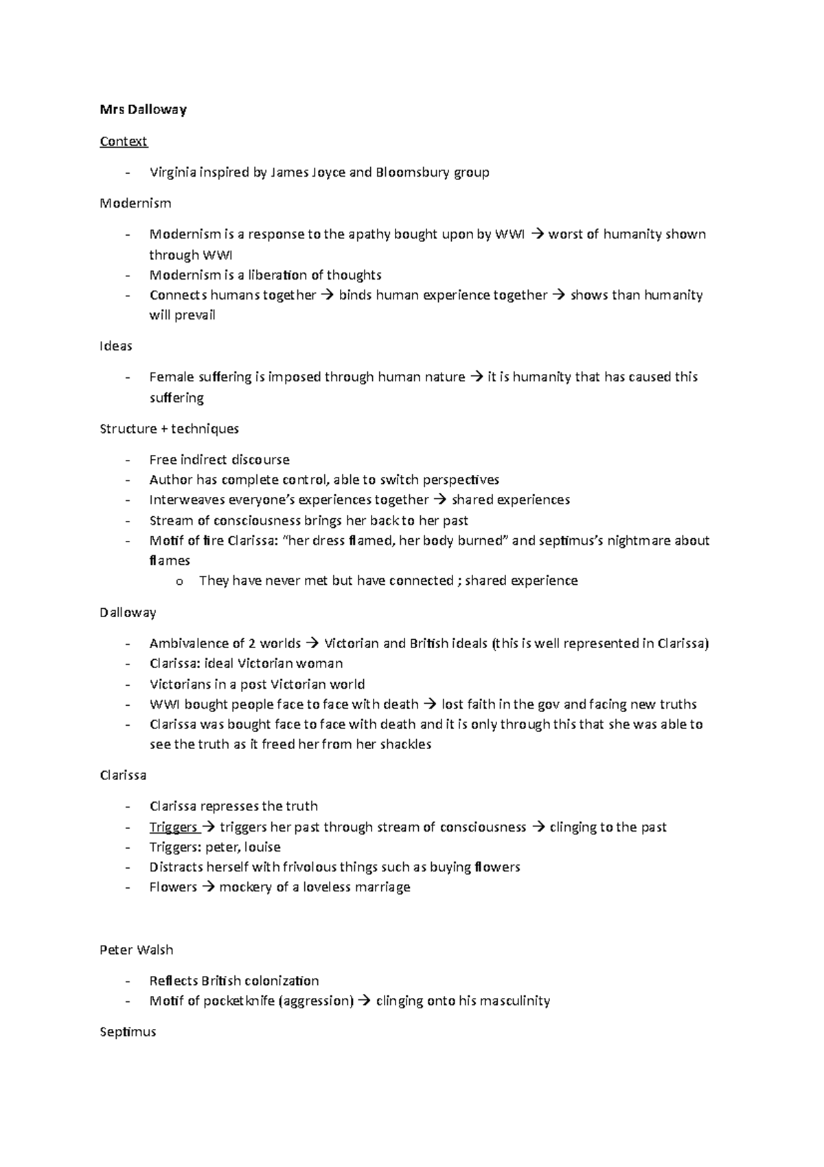 Mrs Dalloway english HSC notes - Mrs Dalloway Context Virginia inspired ...