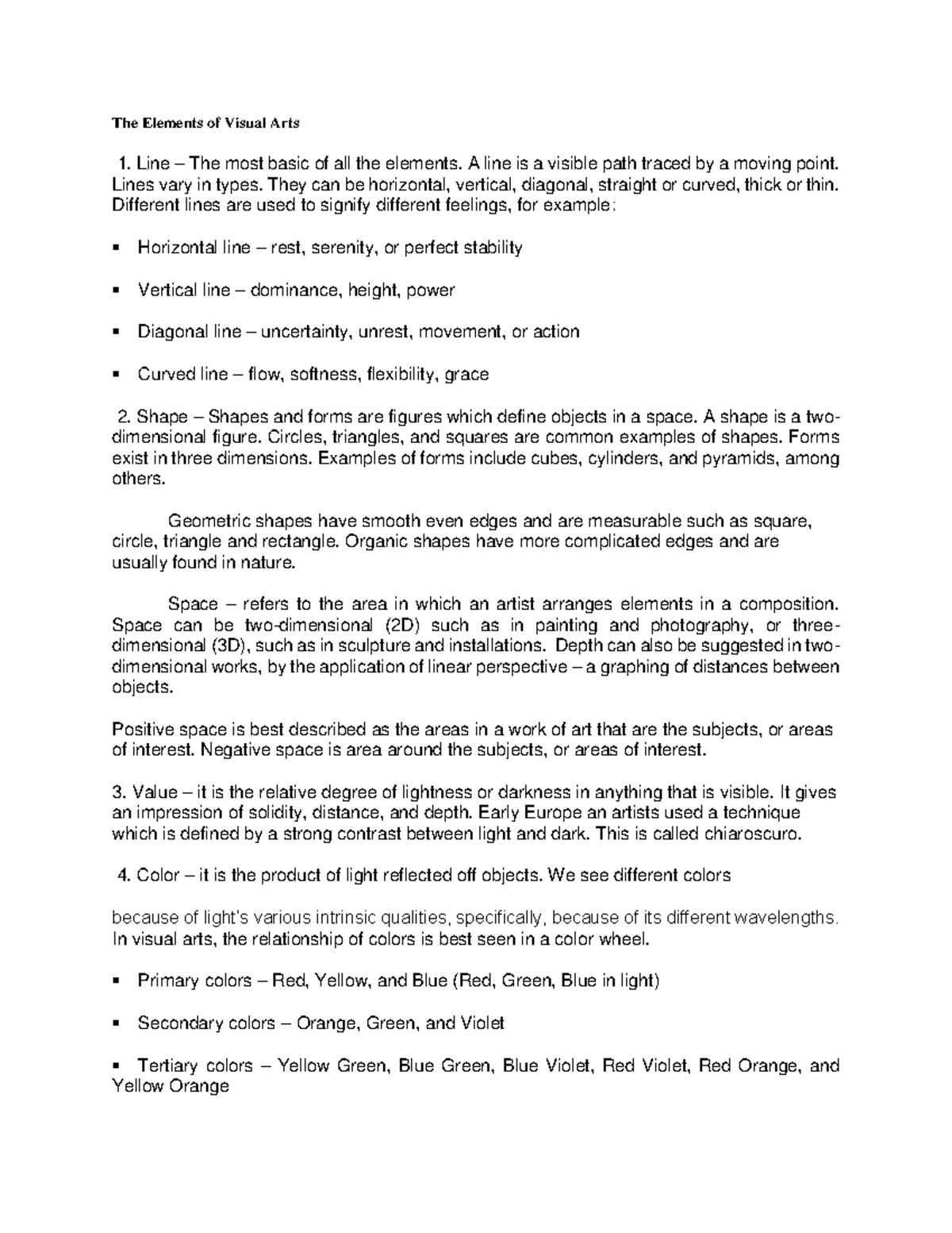 The Elements of Visual Arts 2024 - The Elements of Visual Arts 1. Line ...