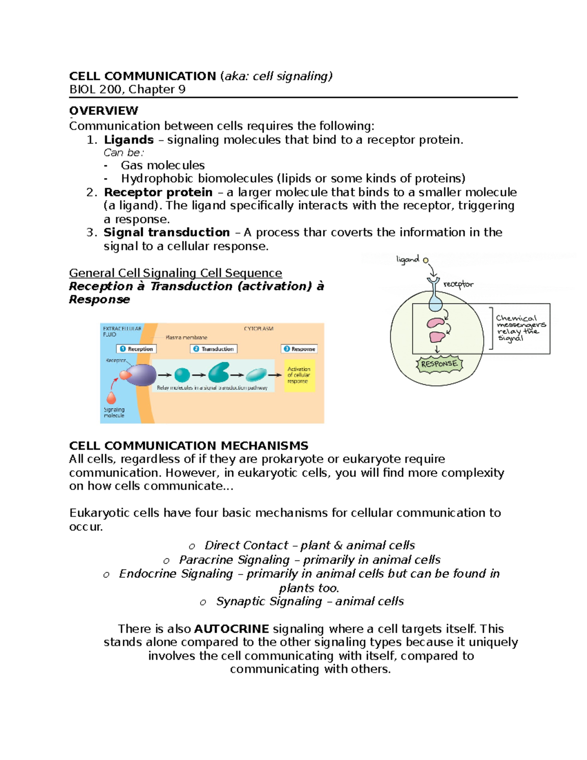 Cell Communication Ch9 Notes - CELL COMMUNICATION (aka: cell signaling ...