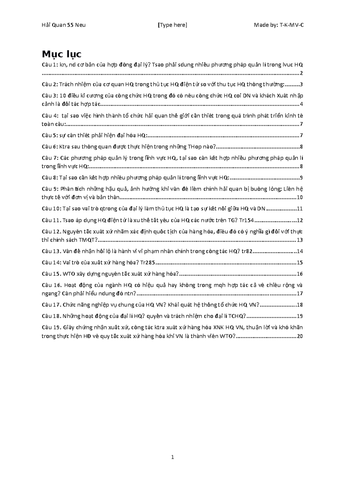 Mục lục - hgui - Mục lục Câu 1: kn, nd c ơ b n c a h p đồồng đ i lý? Tsao ph i sdung nhiềồu phả ...