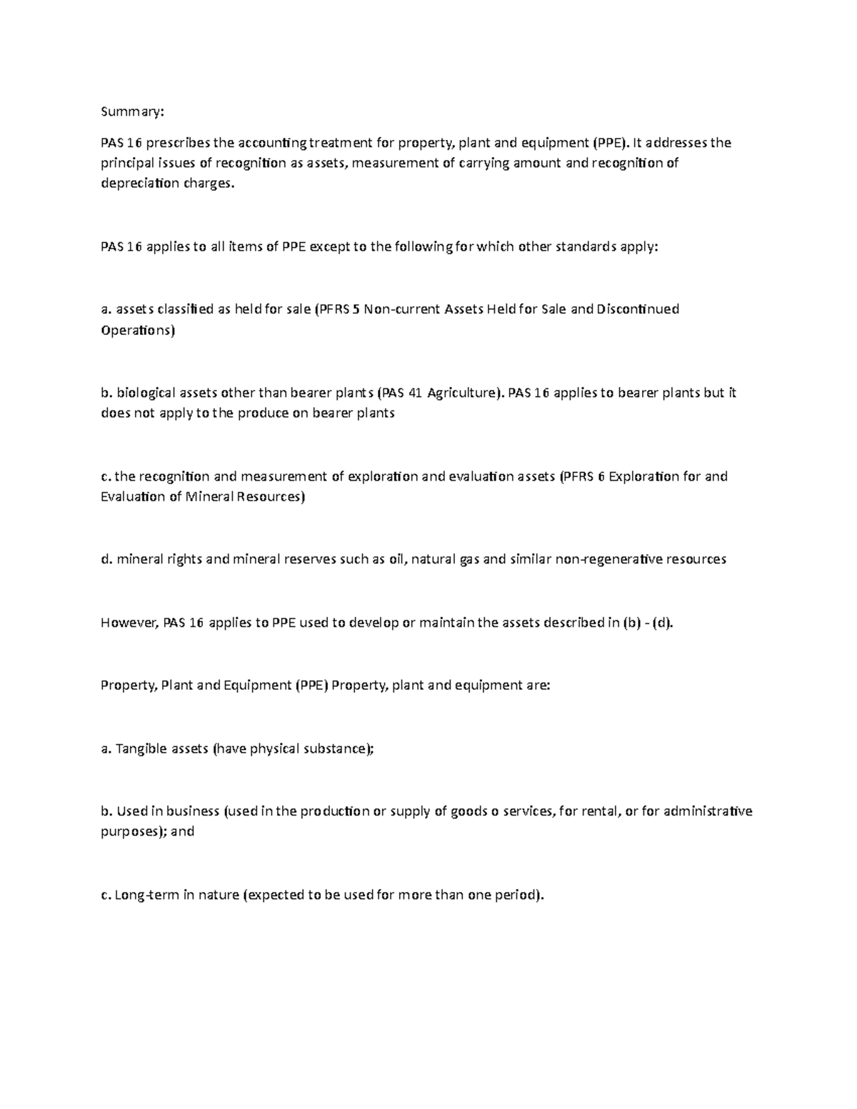 PAS 16- Property, Plant and Equipment - Summary:PAS 16 prescribes the ...