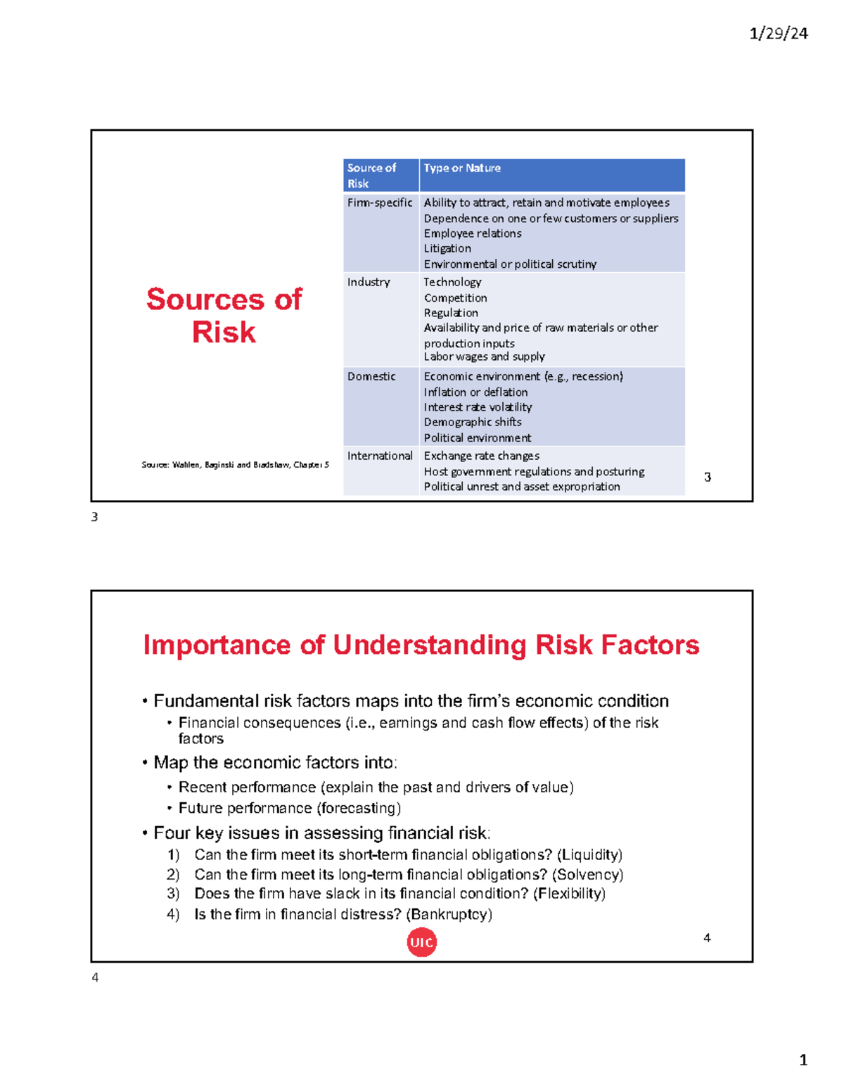 ACTG 585 Class Notes 3 Financial Distress and Risk - Sources of Risk ...