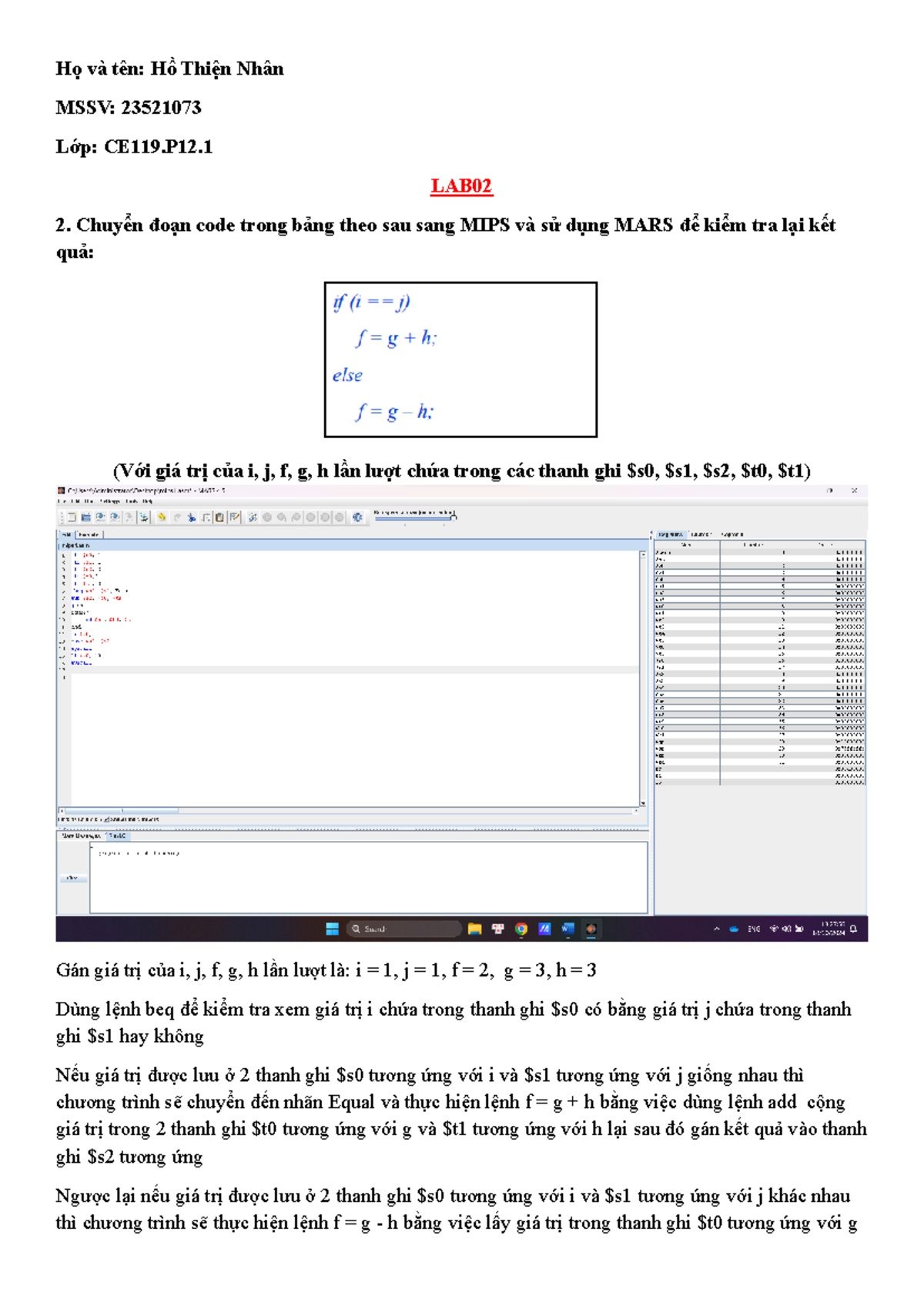 Báo cáo Lab01 Thực hành KTMT - Họ và tên: Hồ Thiện Nhân MSSV: 23521073 Lớp: CE119. LAB0 2 2 ...