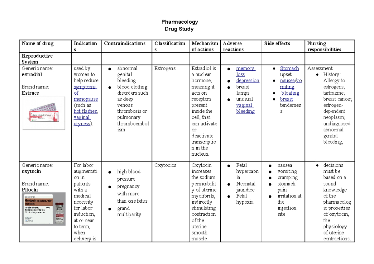 Pharmacology Drug Study (WMSU) - Pharmacology Drug Study Name of drug ...