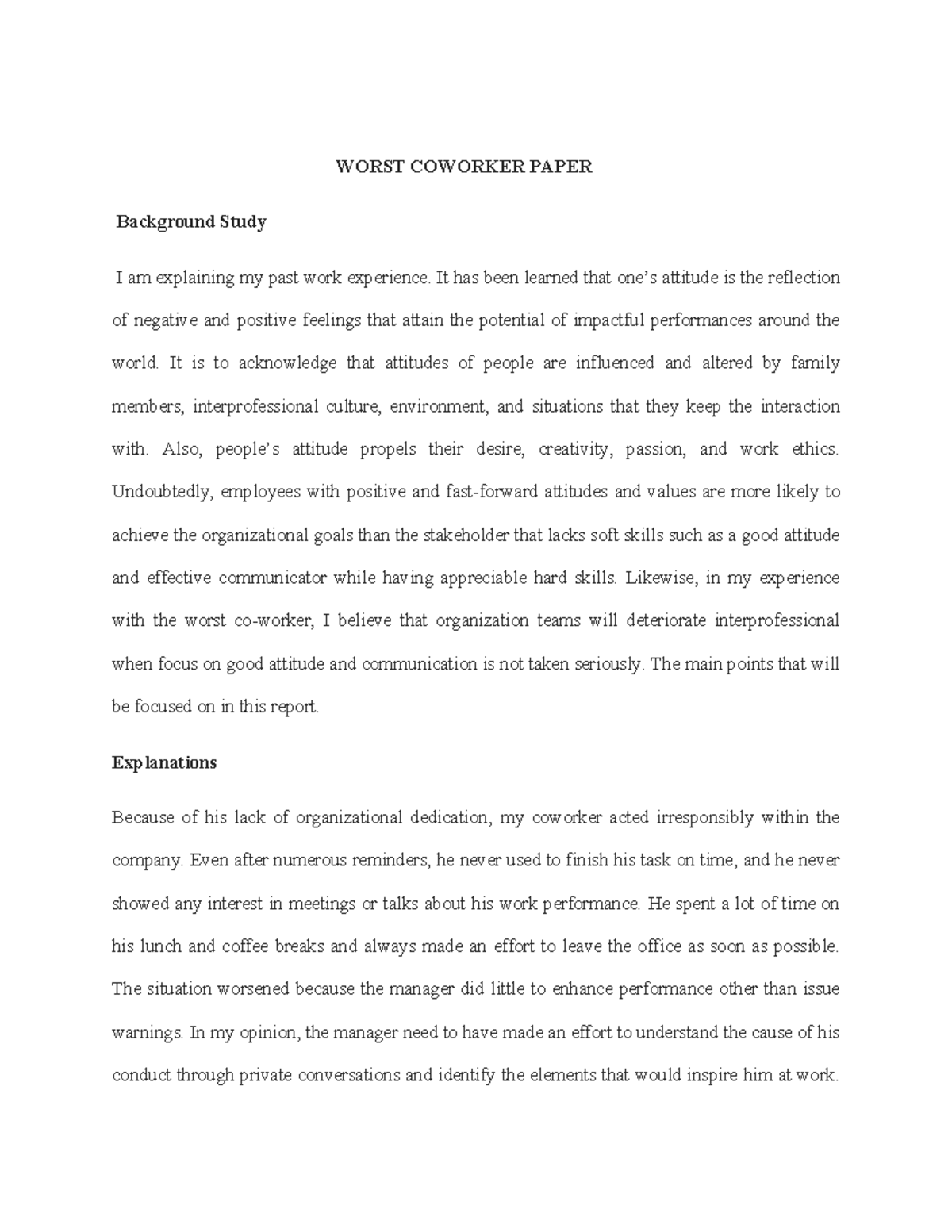 Annotated- Worst co worker - WORST COWORKER PAPER Background Study I am ...