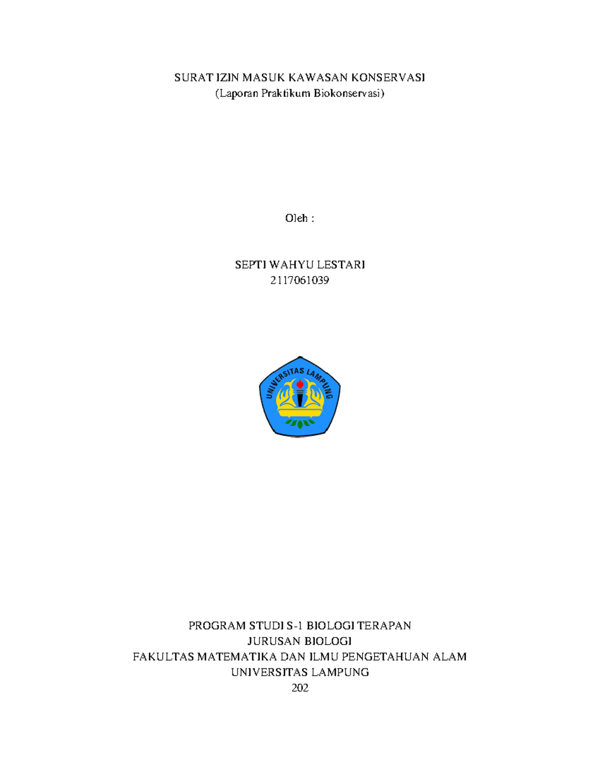 Simaksi Septi - SURAT IZIN MASUK KAWASAN KONSERVASI (Laporan Praktikum ...