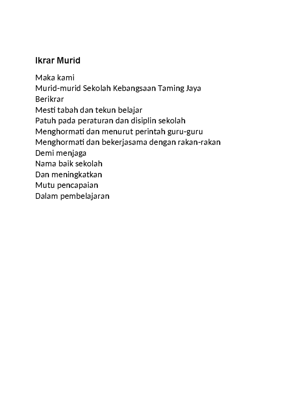 Bacaan ikrar Rukun Negara - bahasa muzik - Ikrar Murid Maka kami Murid ... Bacaan ikrar Rukun Negara - bahasa muzik - Ikrar Murid Maka kami Murid ...