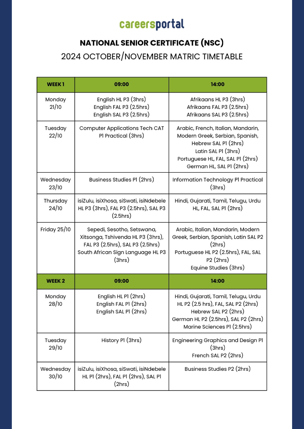 Matric- Timetable 2024 - careersportal NATIONAL SENIOR CERTIFICATE (NSC ...