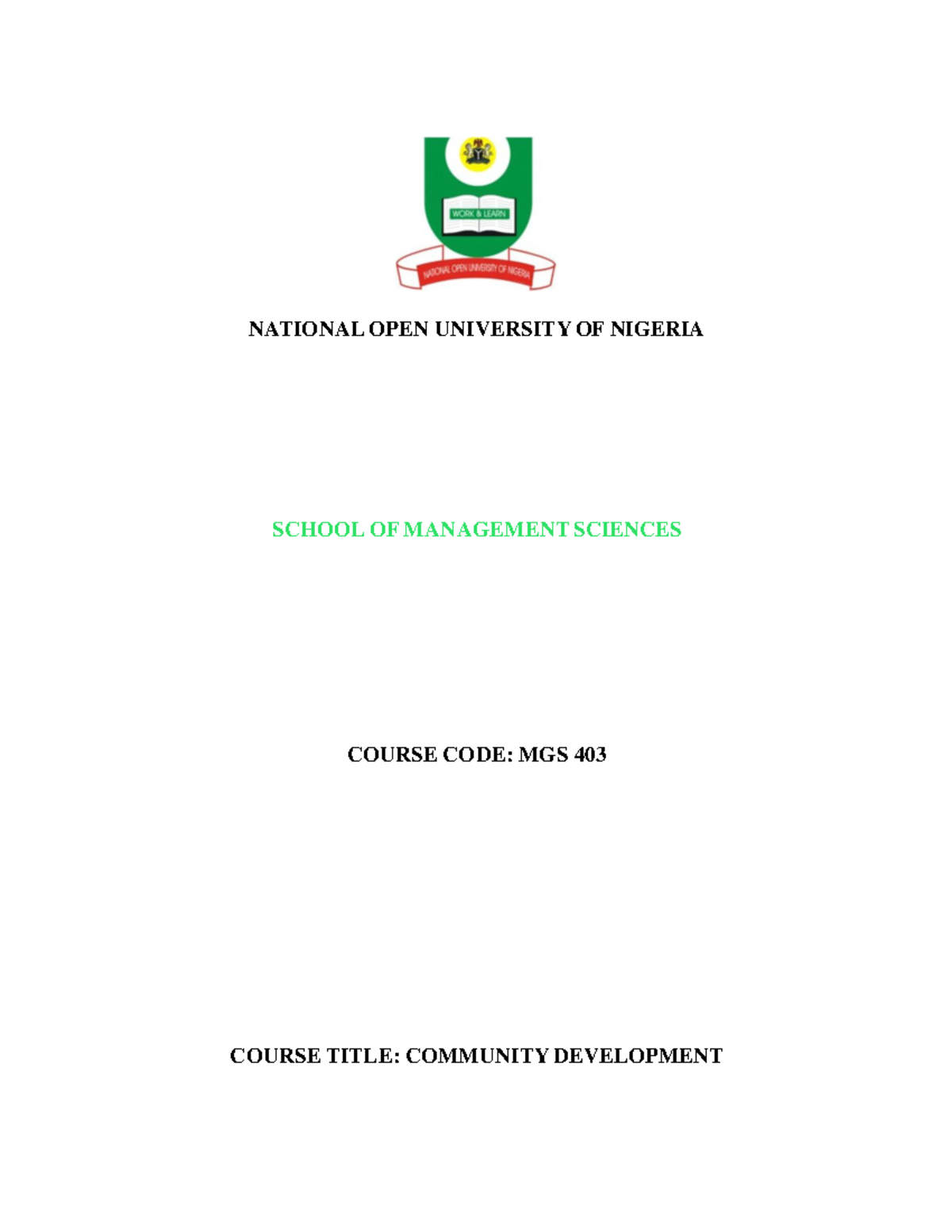 MGS 403 - Community development in sociology - NATIONAL OPEN UNIVERSITY ...