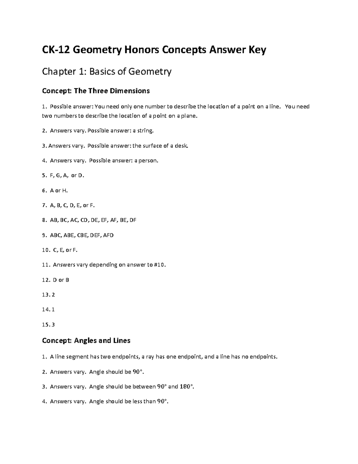 Answer Key CK-12 Geometry Honors Concepts - CK-12 Geometry Honors ...