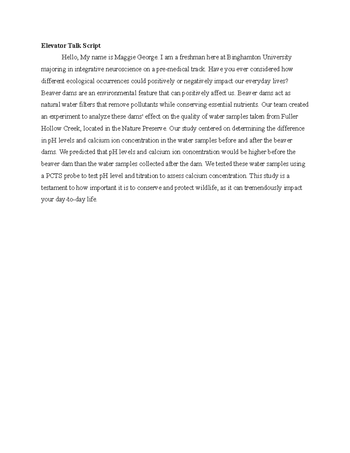 Elevator Talk Script - Elevator Talk Script Hello, My name is Maggie ...