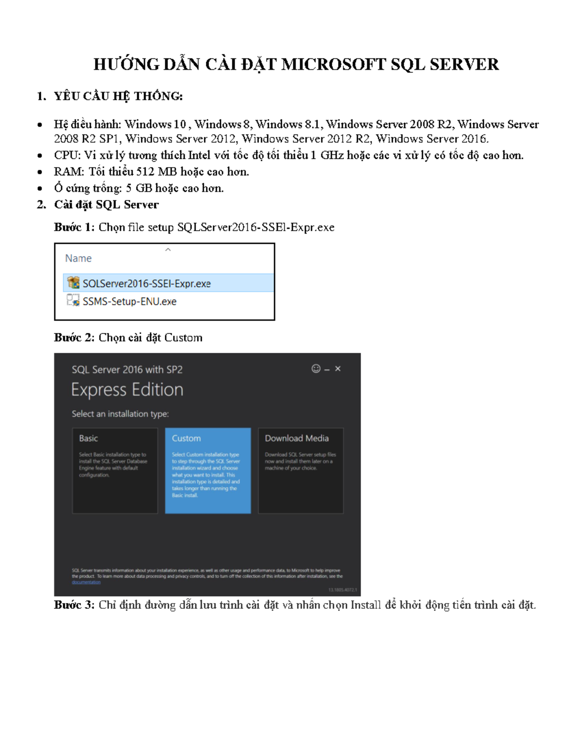 HƯỚNG DẪN CÀI ĐẶT Microsoft SQL Server - HƯỚNG DẪN CÀI ĐẶT MICROSOFT ...