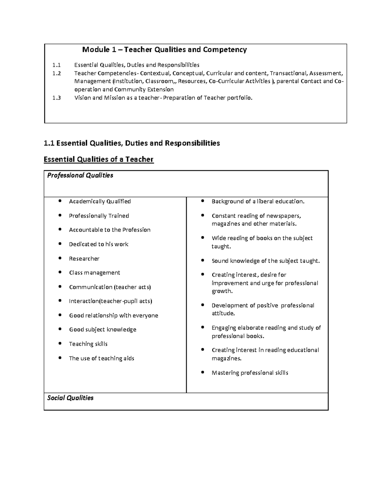 Fourth Smesterunit 1-4 - Module 1 – Teacher Qualities and Competency 1 ...