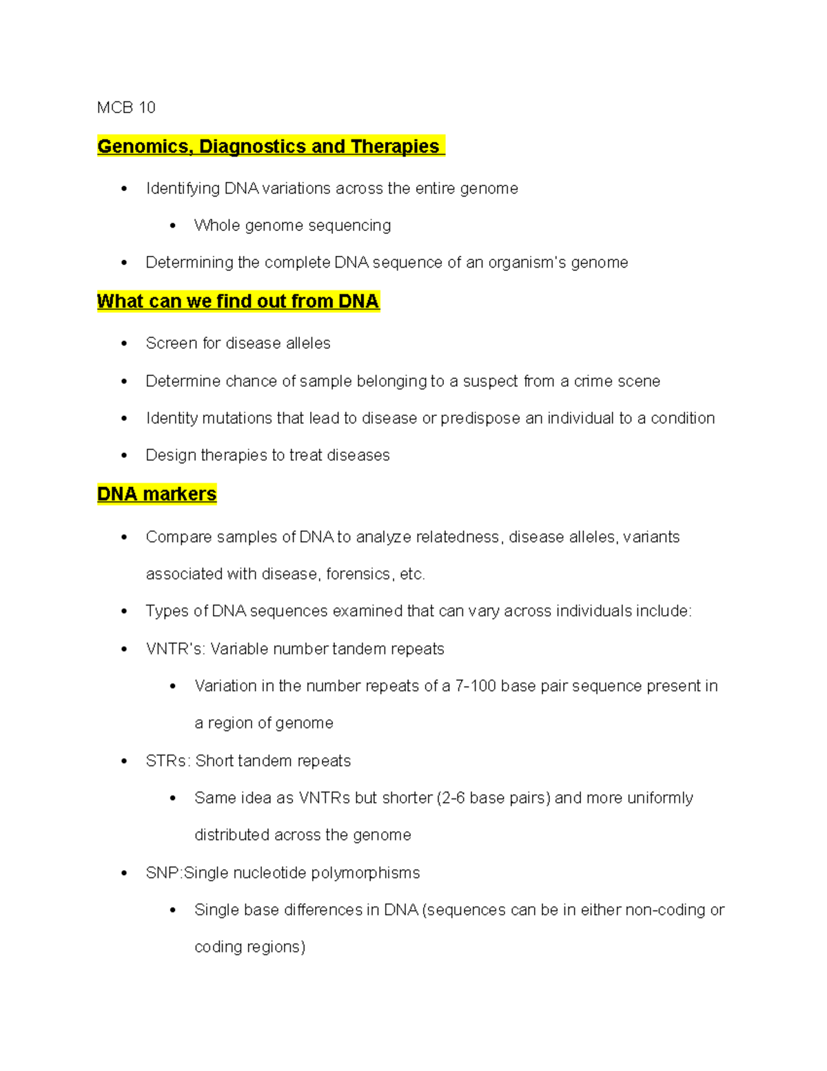 MCB DAY45 - Genomics, Diagnostics, and Therapies - MCB 10 Genomics, Diagnostics and Therapies ...