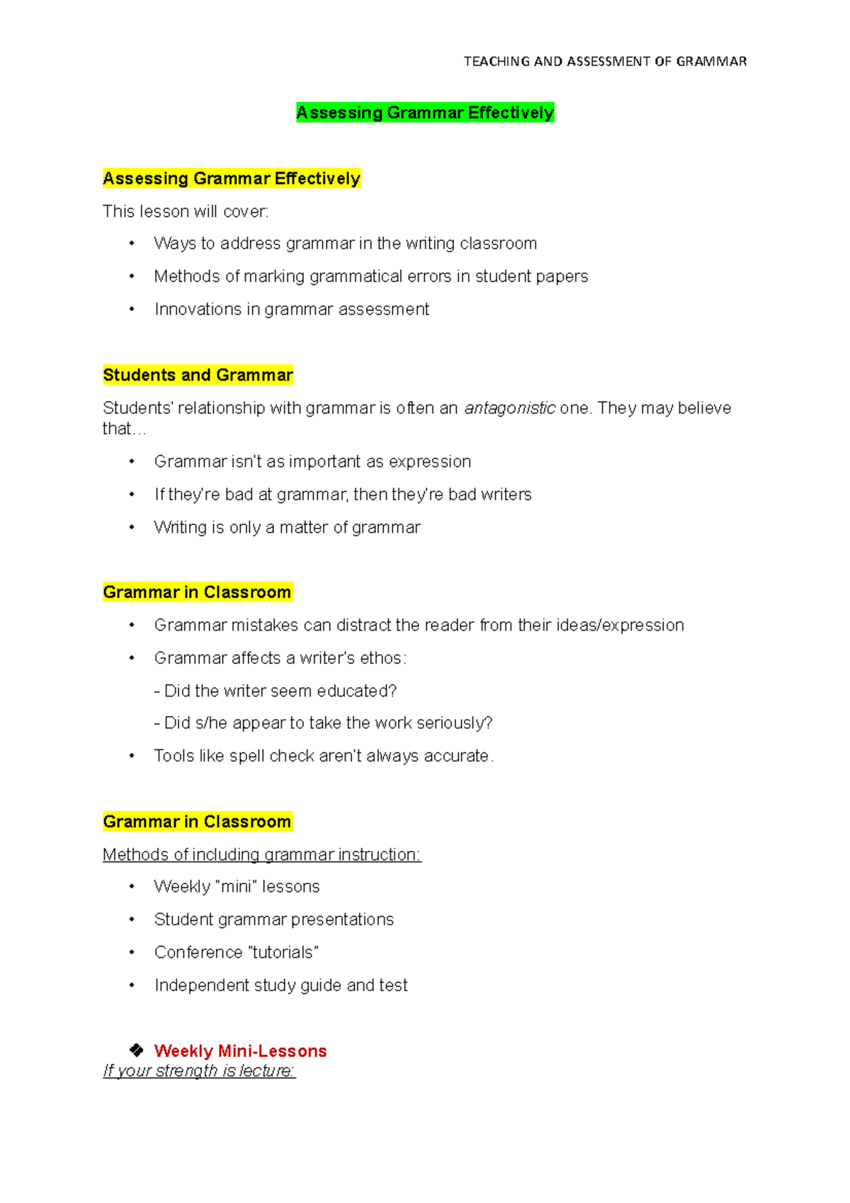 Teaching and Assessment of-Grammar Assessing Grammar Effectively 1 ...
