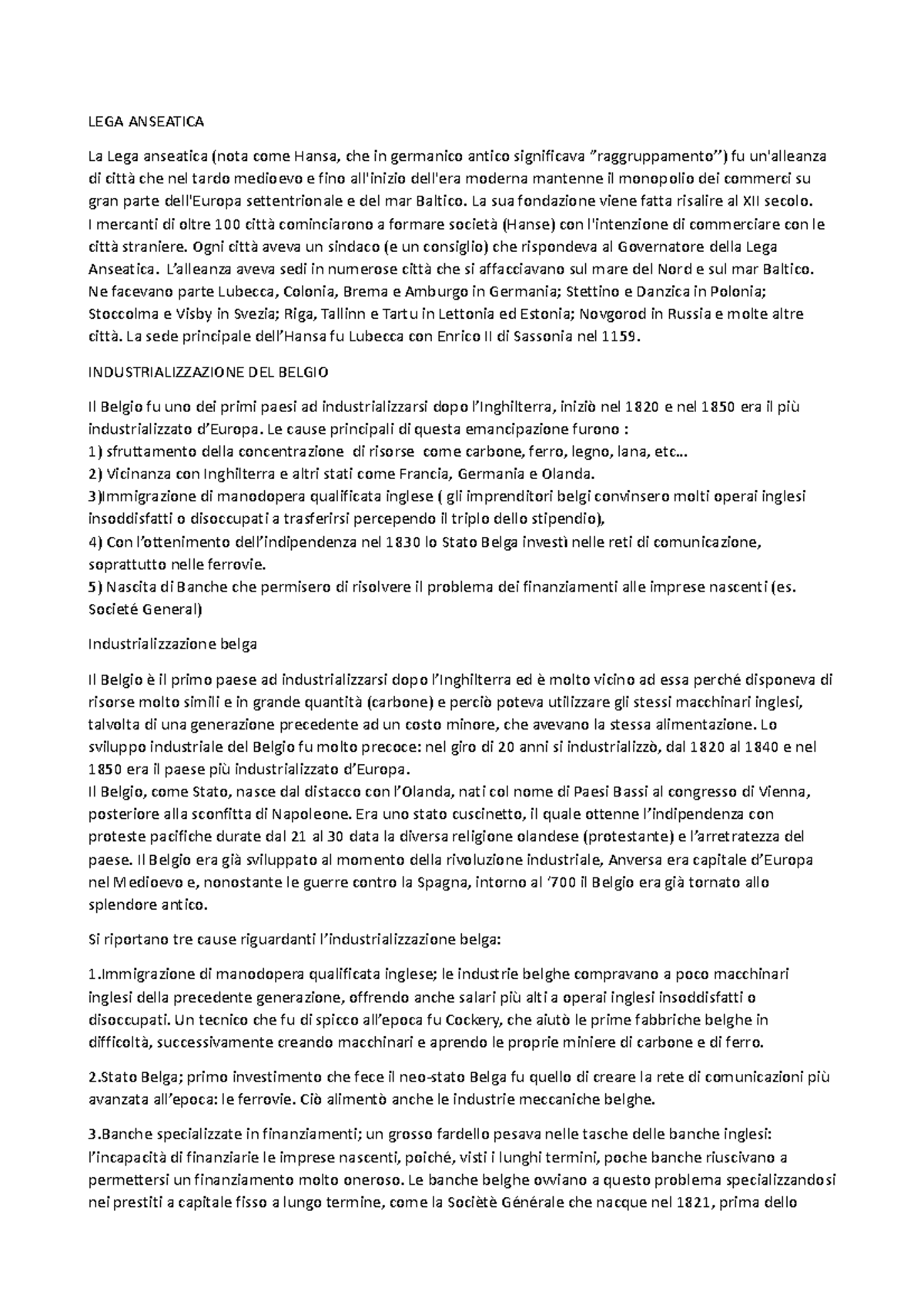 Domande Storia - Appunti - LEGA ANSEATICA La Lega anseatica (nota come ...