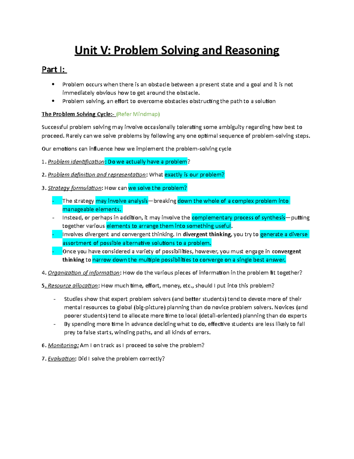 Cognitive Unit V - Unit V: Problem Solving and Reasoning Part I ...