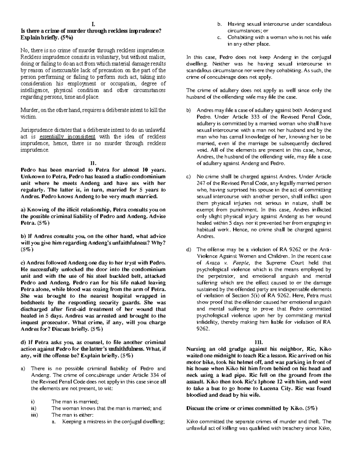 Criminal-LAW- Finals - Criminal Law Practice Questions for the BAr - I ...