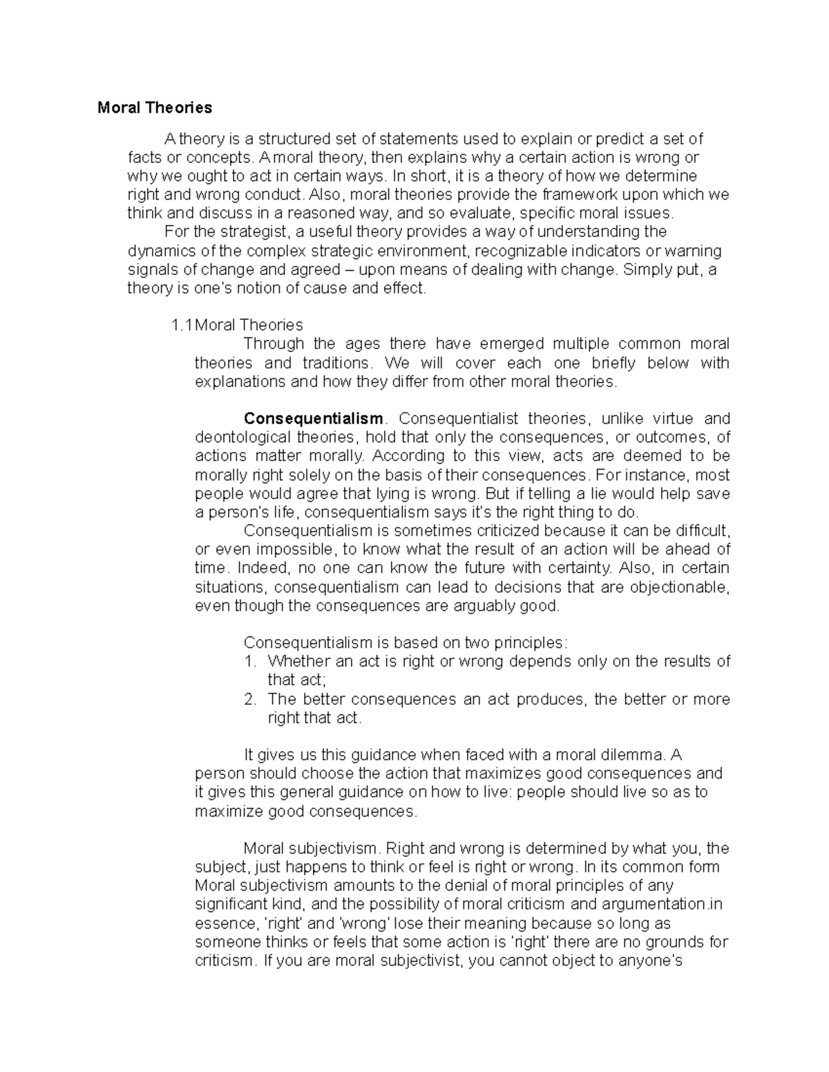 Moral Theories - A theory is a structured set of statements used to ...