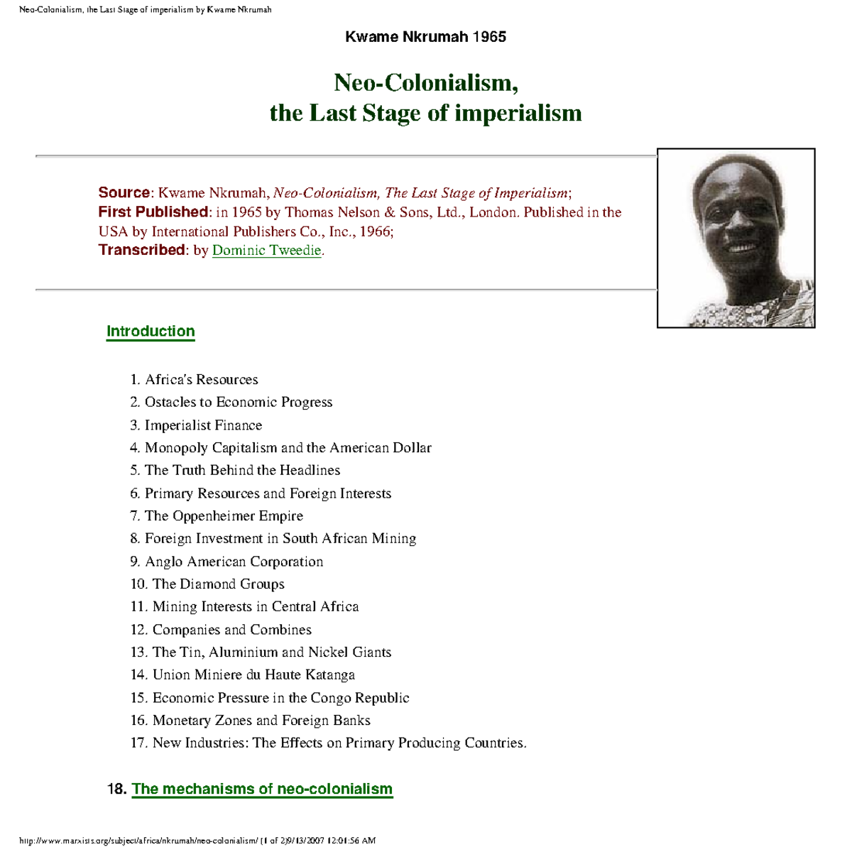 Neo-Colonialism the Last Stage of imperi - Kwame Nkrumah 1965 Neo ...