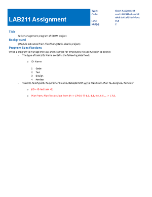 de bai so 000063 - LAB211 Assignment Type: Short Assignment Code ...