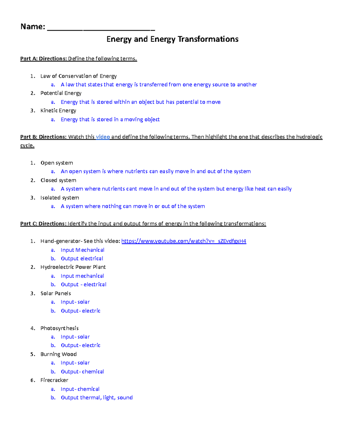 6 Study Guide- student.docx - Name: ________________________ Energy and ...