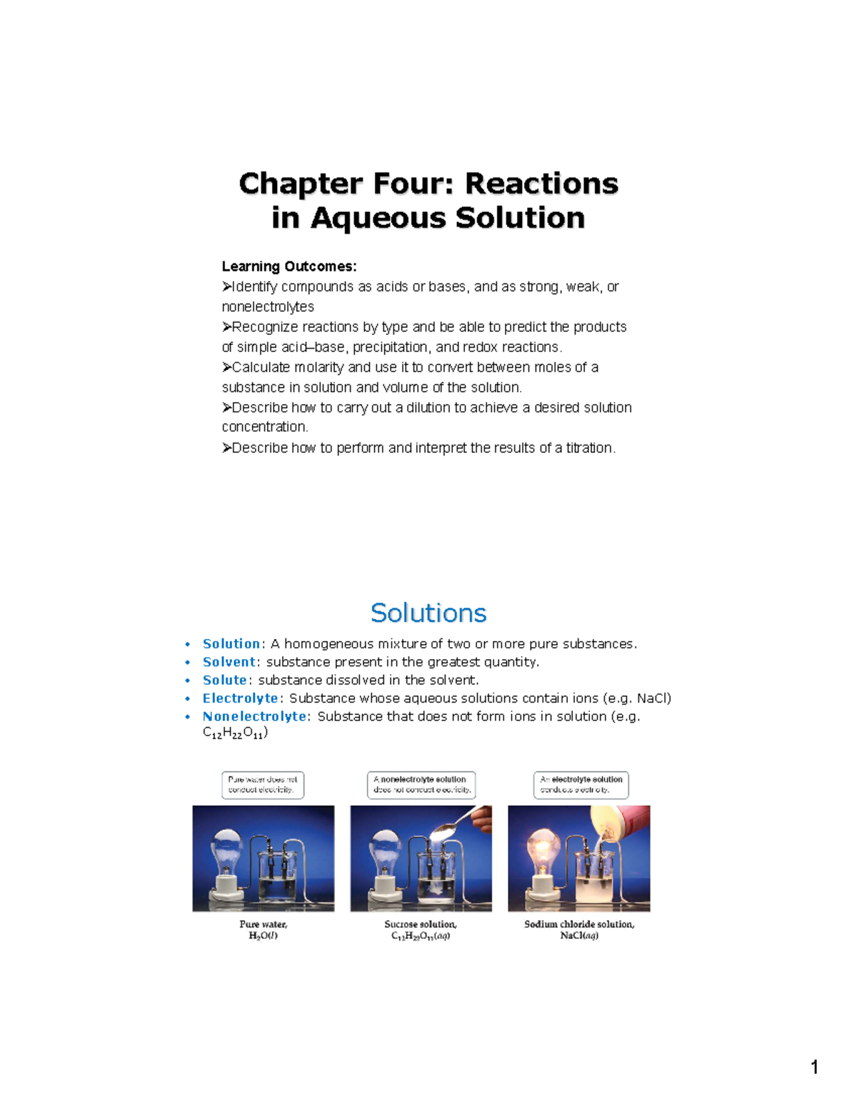 Reactions in aqueous summury - Chapter Four: Reactions in Aqueous ...