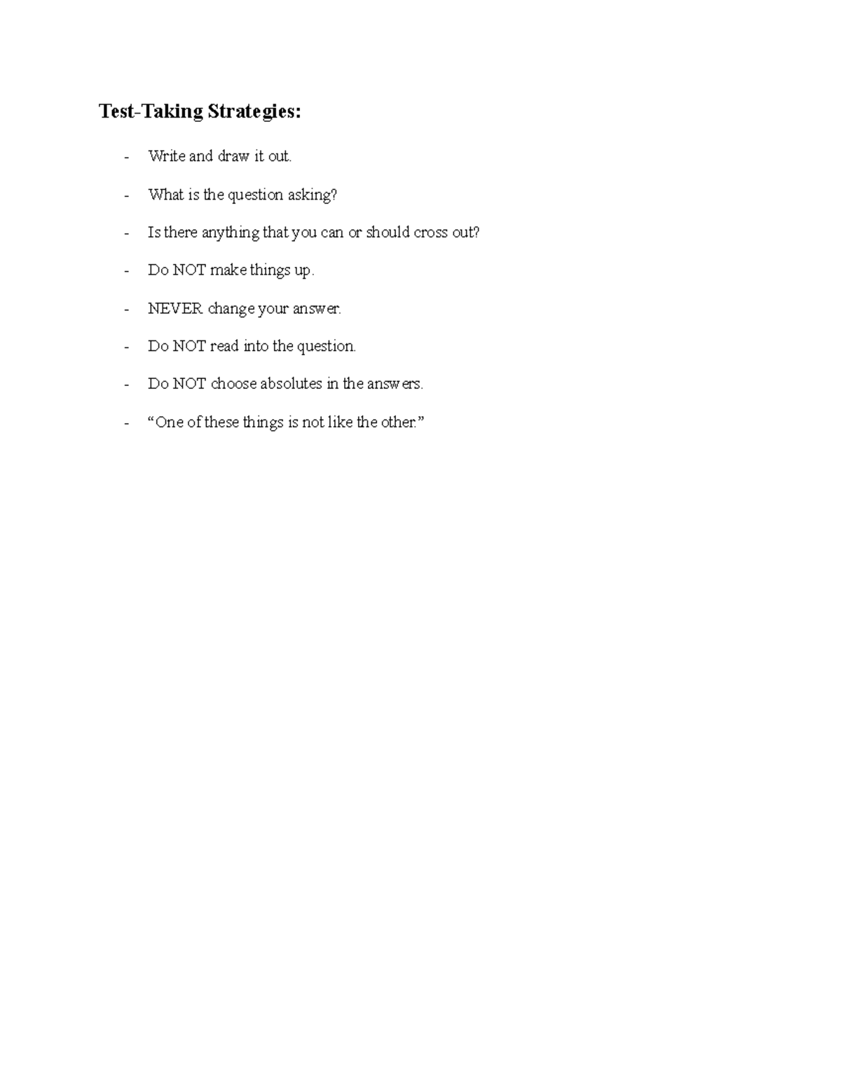 Test taking strategies - BIO 112 - Test-Taking Strategies: - Write and ...