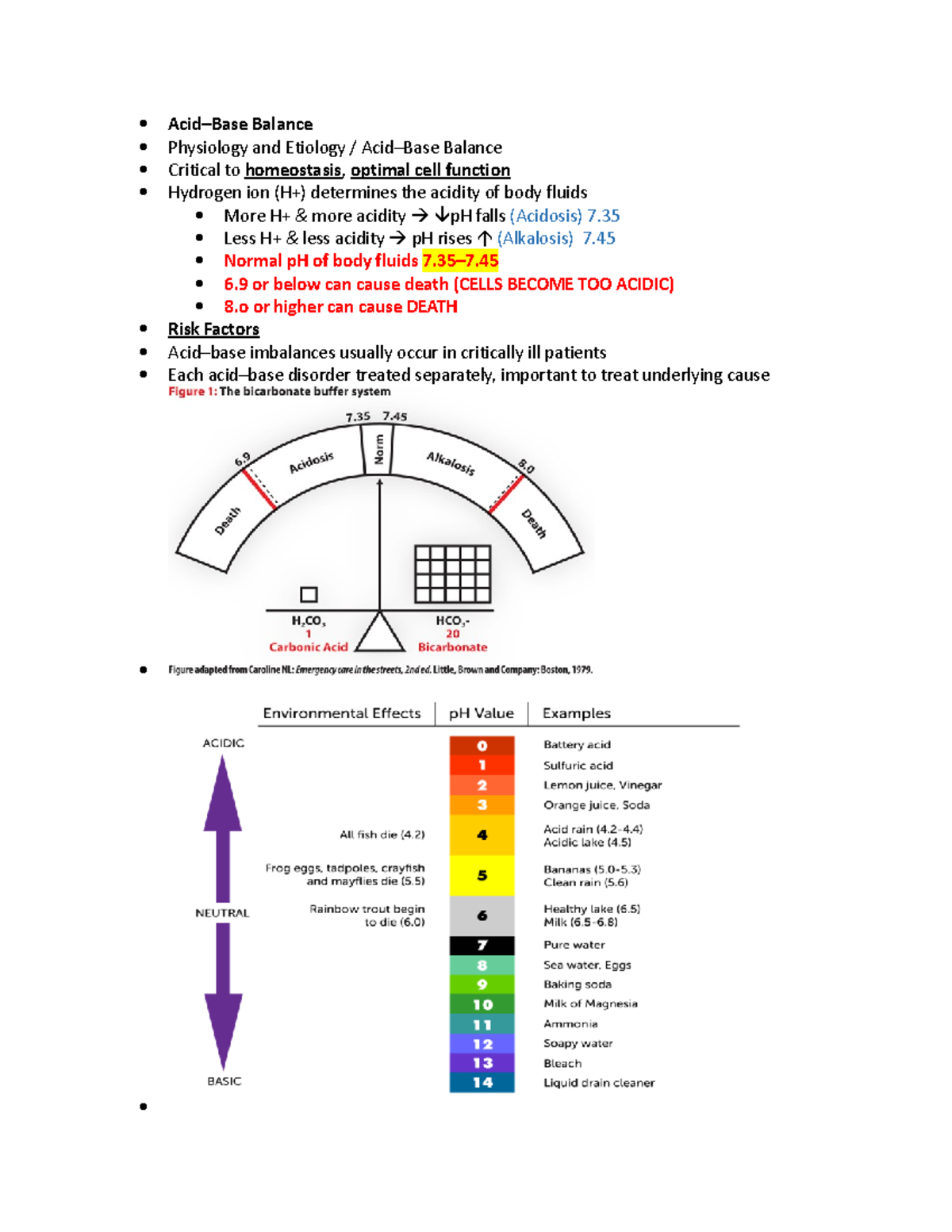 Acid base notes - Acid base - Acid–Base Balance Physiology and Etiology ...