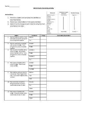 Physical and chemical change worksheet - SNC1D - U of W - Studocu