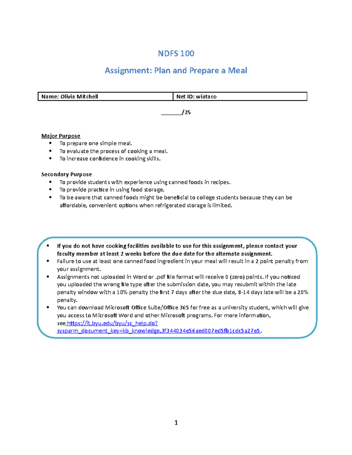 Plan and Prepare a Meal - Christensen - NDFS 100 Assignment: Plan and ...