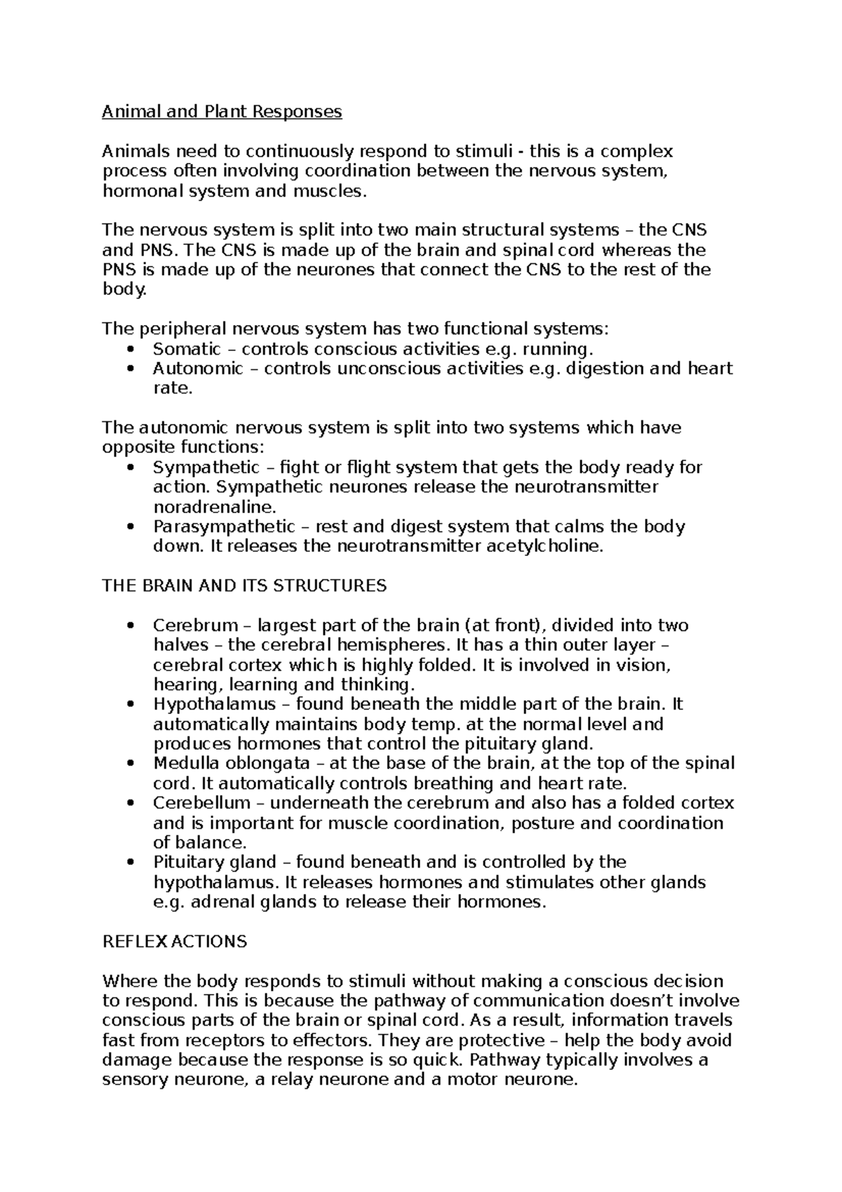 Animal and Plant Responses - Animal and Plant Responses Animals need to ...