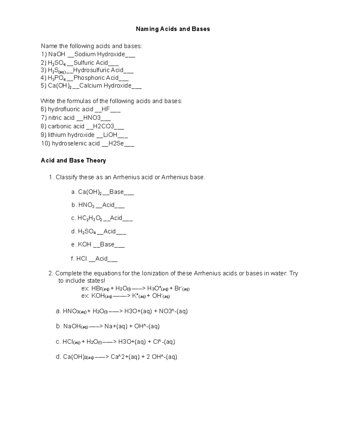 3.4 - Learning Check - I have chemistry - Naming Acids and Bases Name ...