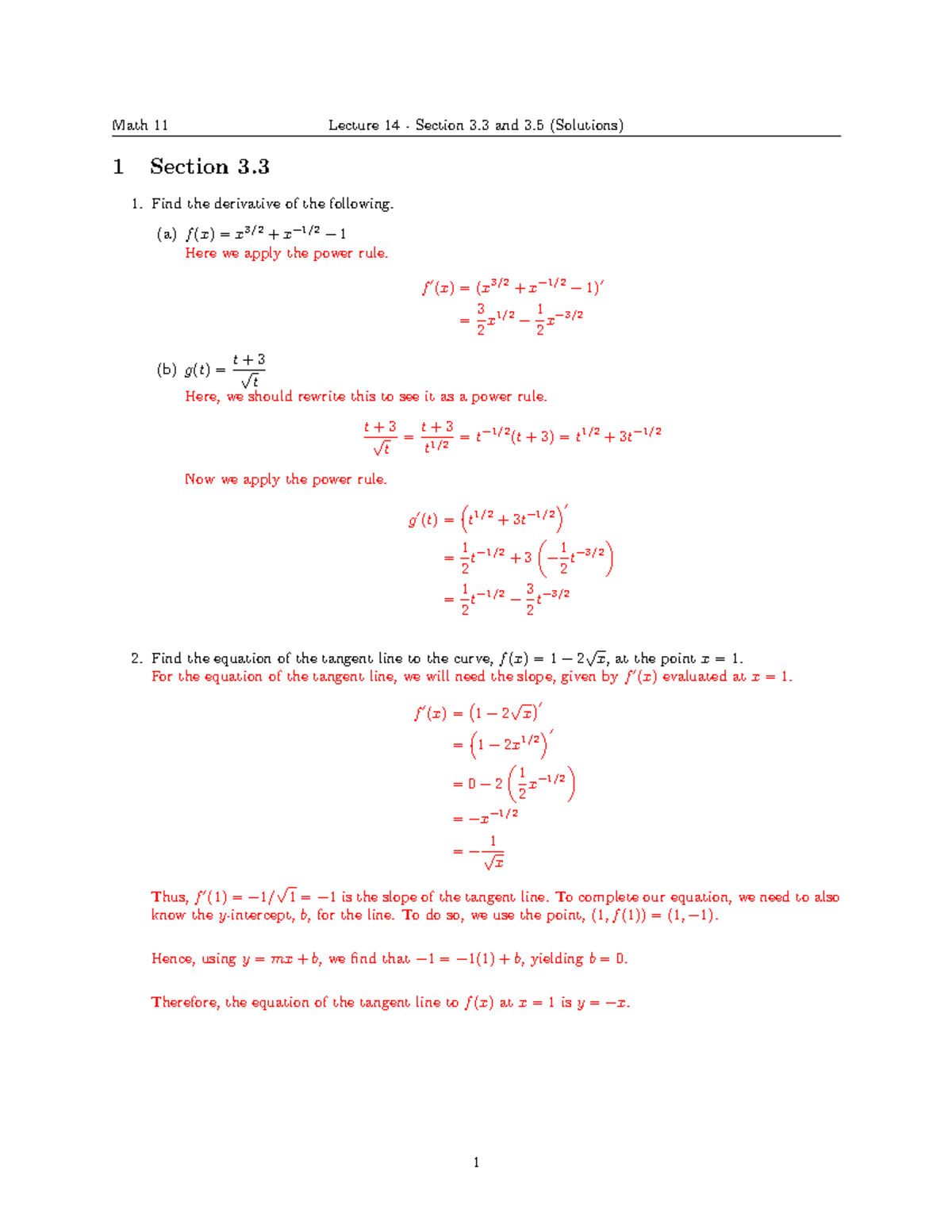 Lecture 14 solutions - Math 11 Lecture 14 - Section 3 and 3 (Solutions ...