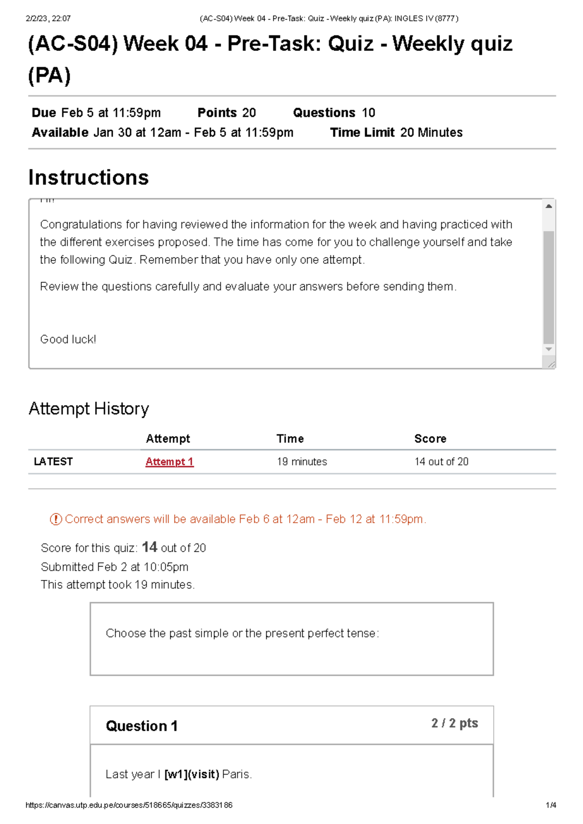 (AC-S04) Week 04 - Pre-Task Quiz - Weekly quiz (PA) Ingles IV (8777 ...