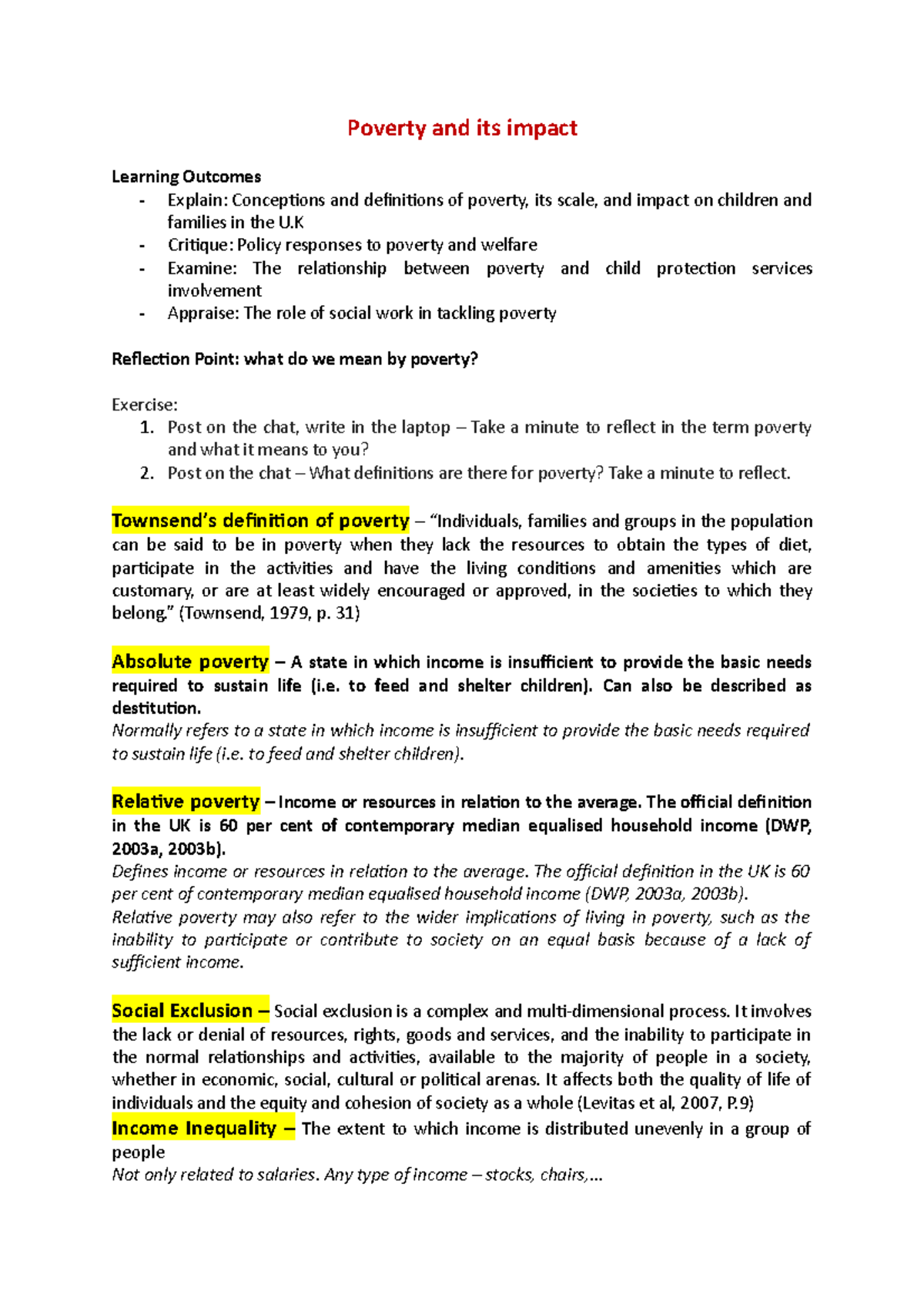 Poverty and its impact - Poverty and its impact Learning Outcomes ...