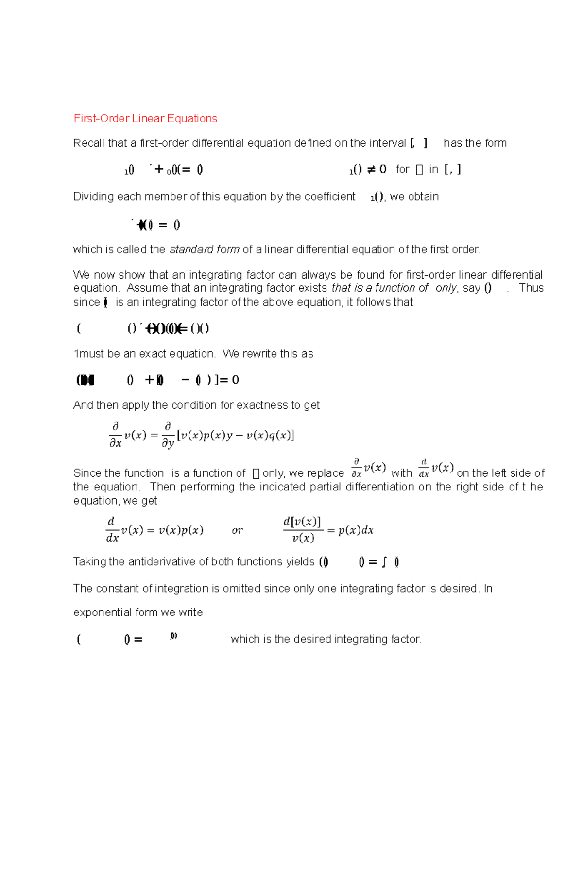 Differential Equations - First-Order Linear Equations Recall that a ...