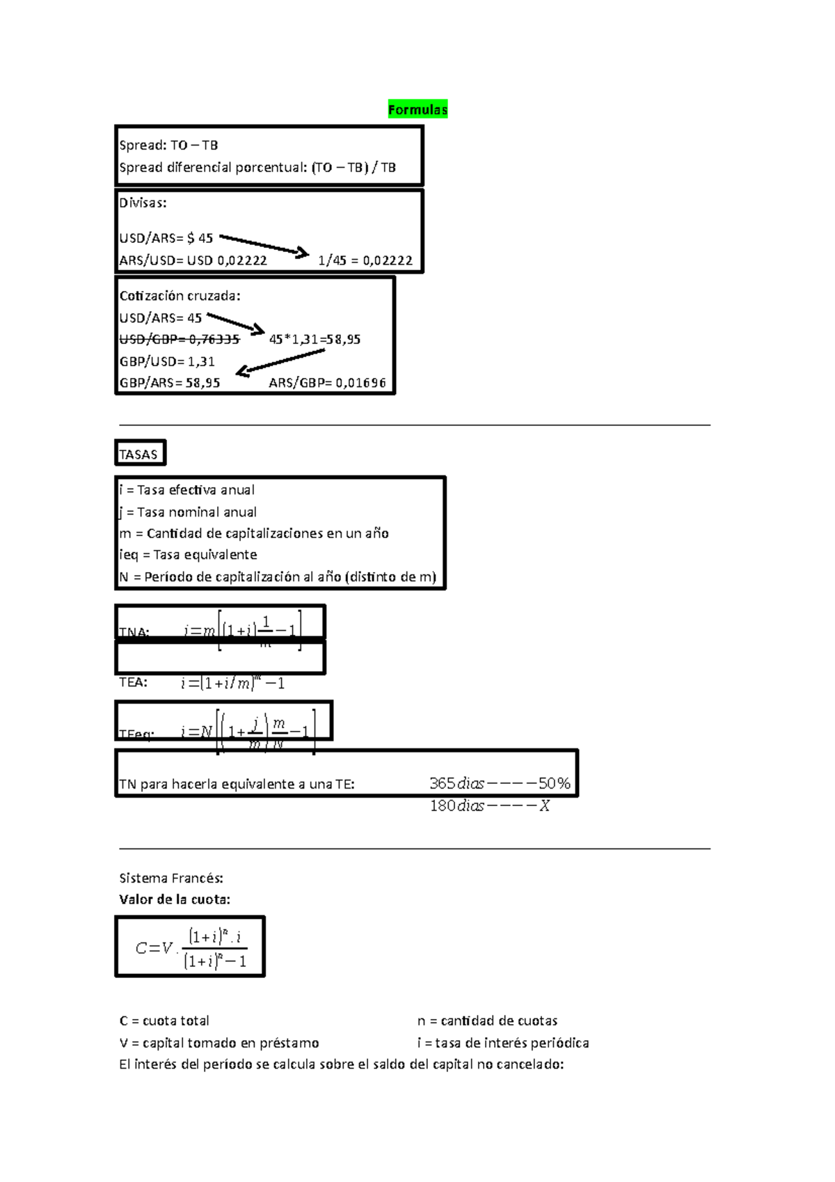 Formulas - Formulas Spread: TO – TB Spread diferencial porcentual: (TO ...
