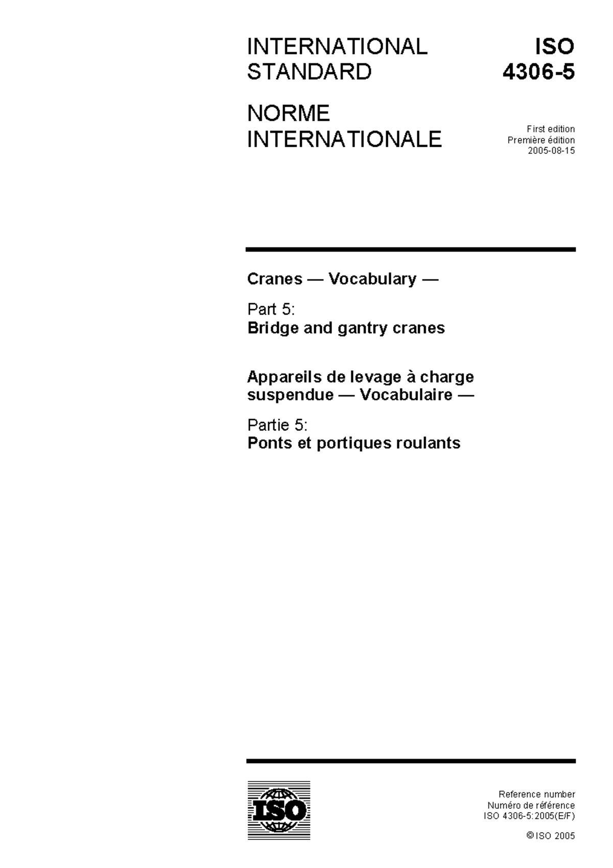 ISO 4306 5 2005 - ISO 4306 5 2005 - Reference number Numéro de référence ISO 4306-5:2005(E/F ...