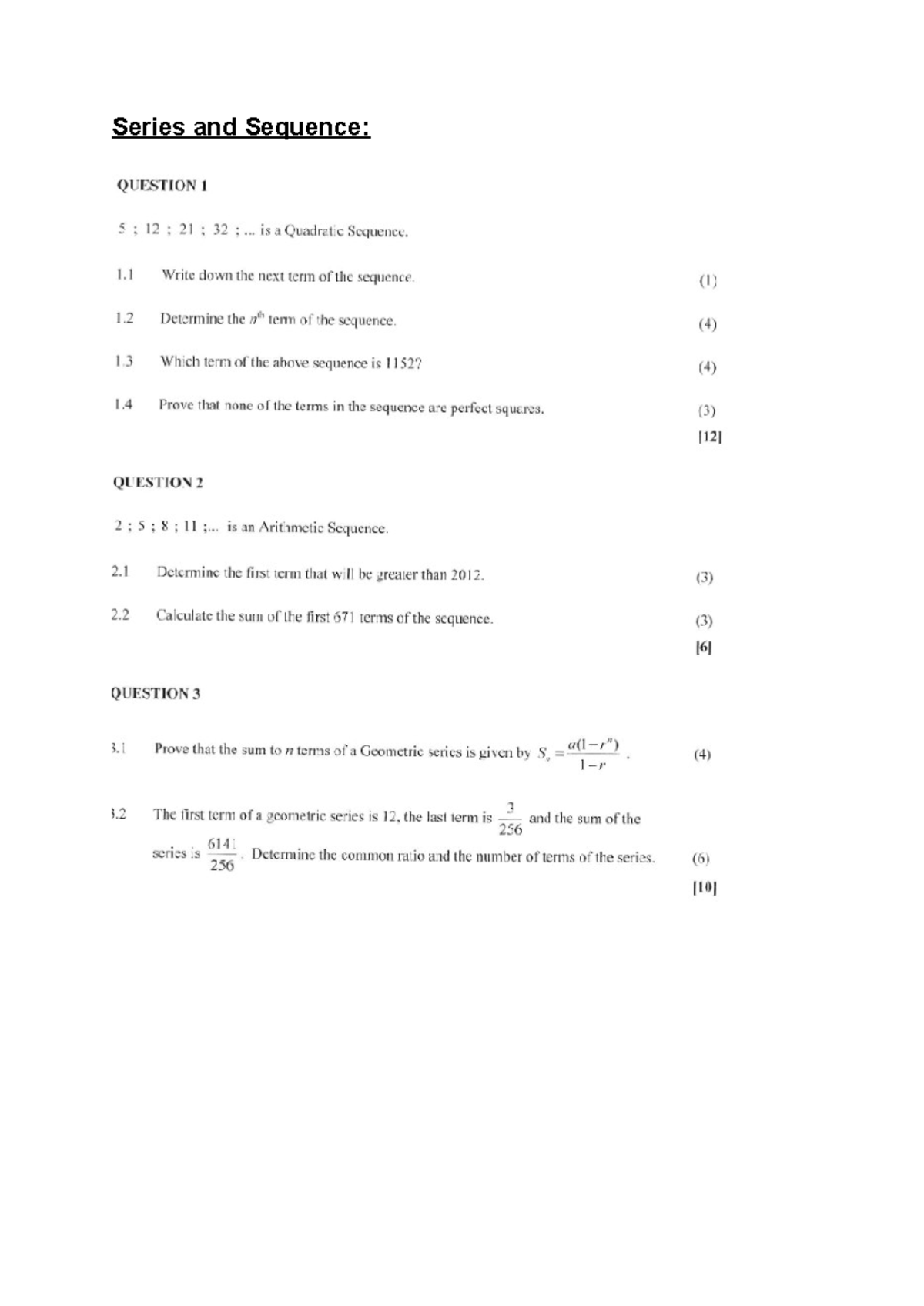 Series and Sequence Bank - Series and Sequence: - Studocu