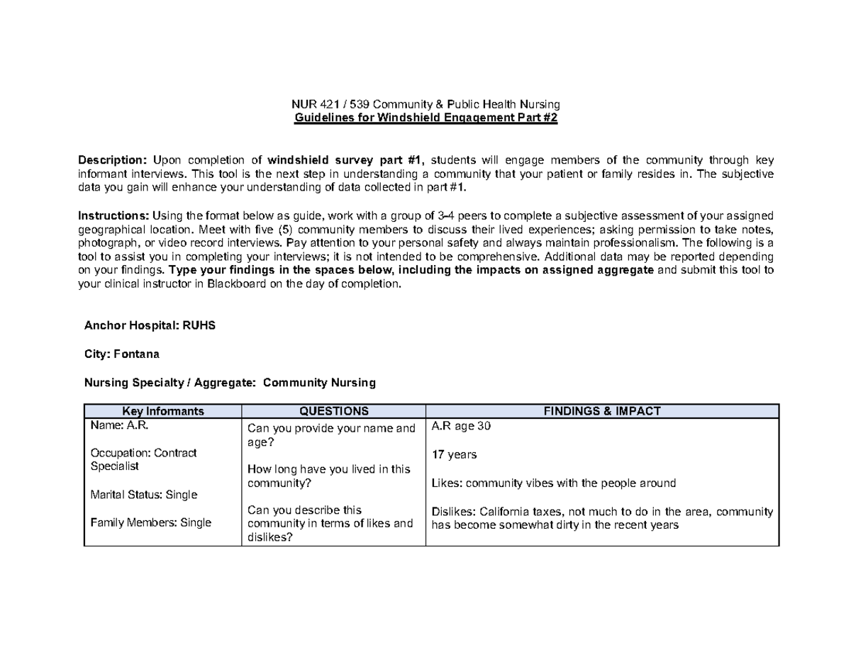 Windshield Tool 2 - NUR 421 / 539 Community & Public Health Nursing ...