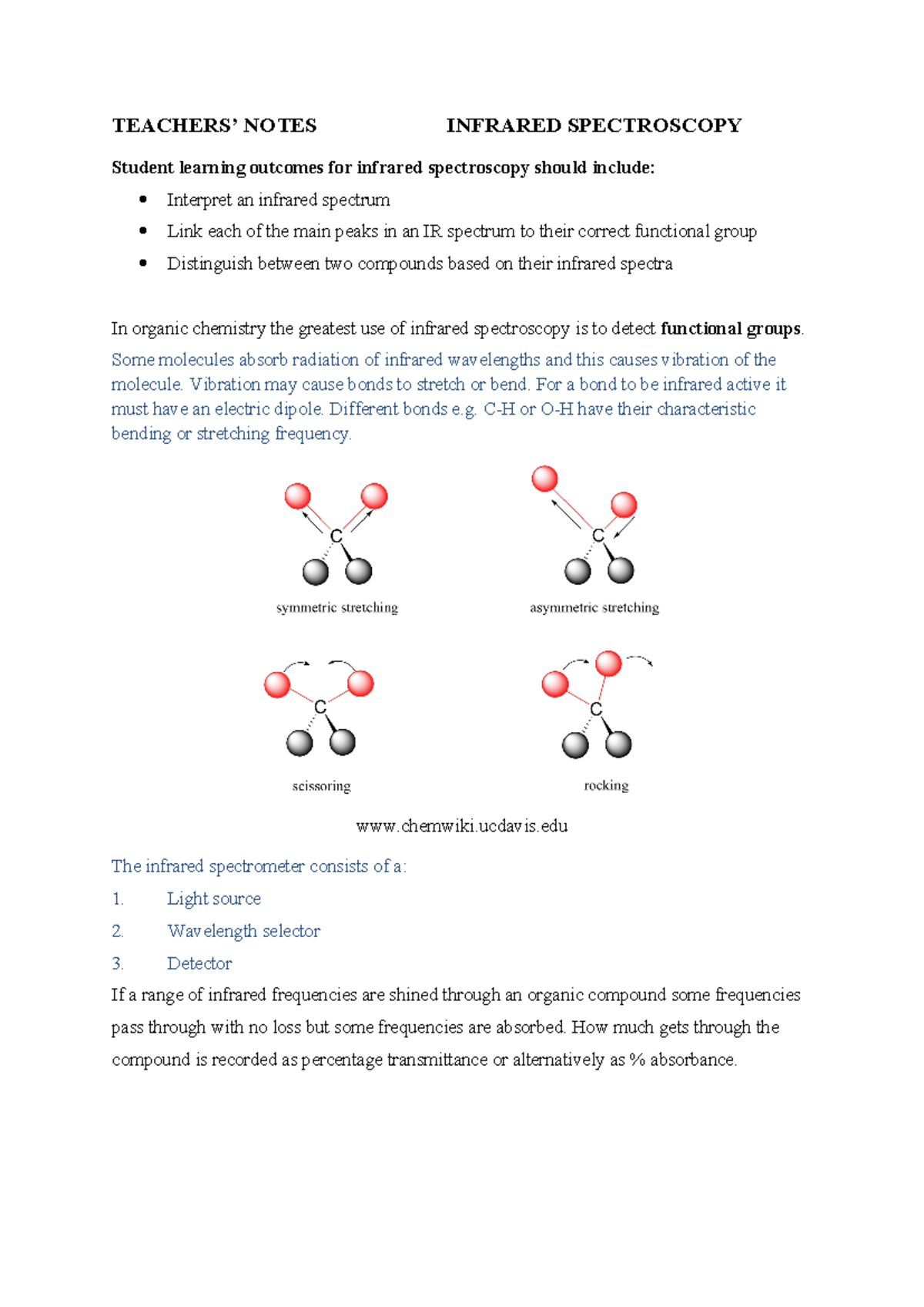 Infrared spectroscopy teachers notes - TEACHERS’ NOTES INFRARED ...