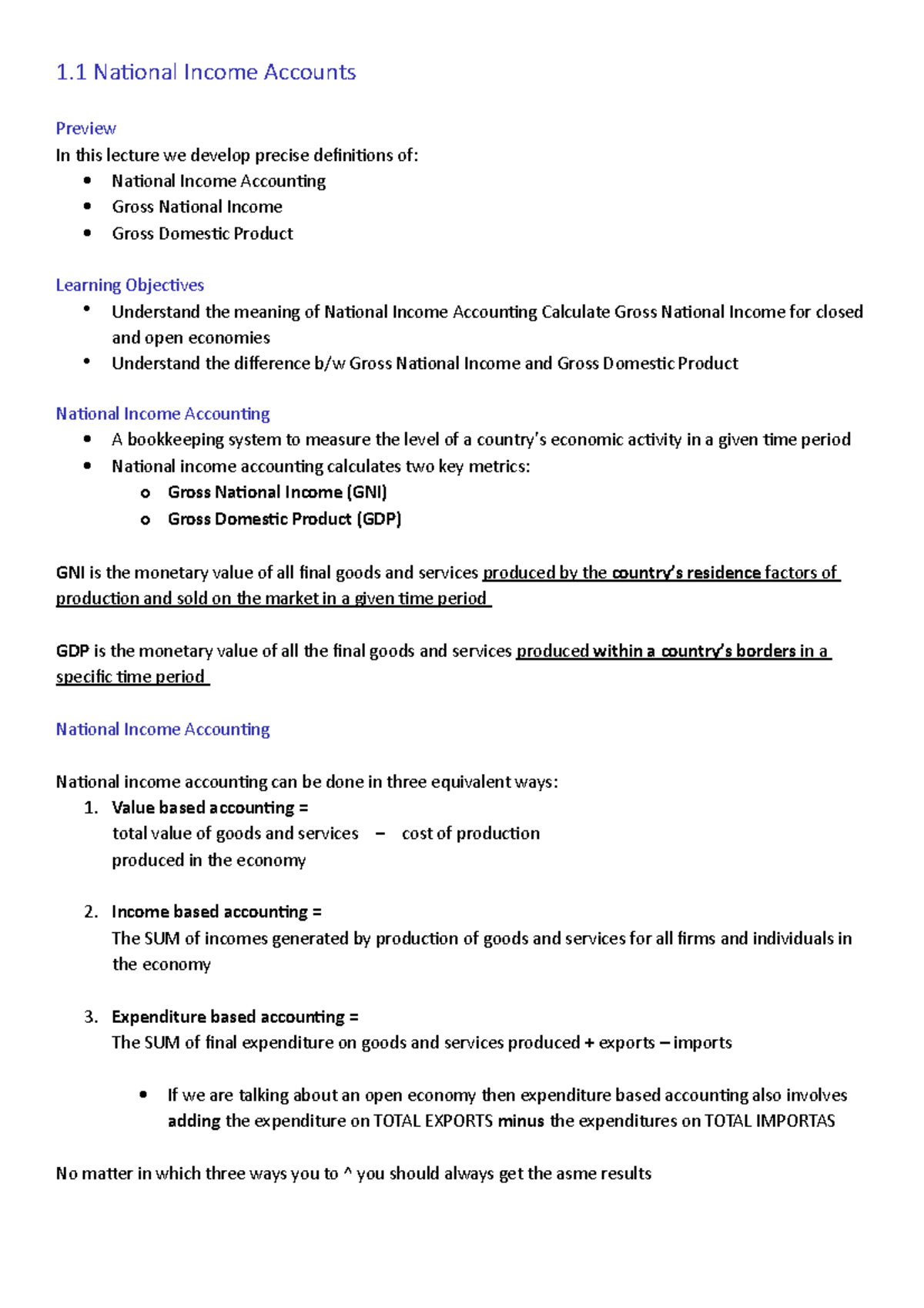 1 - lecture notes 1.1 - 1 National Income Accounts Preview In this ...