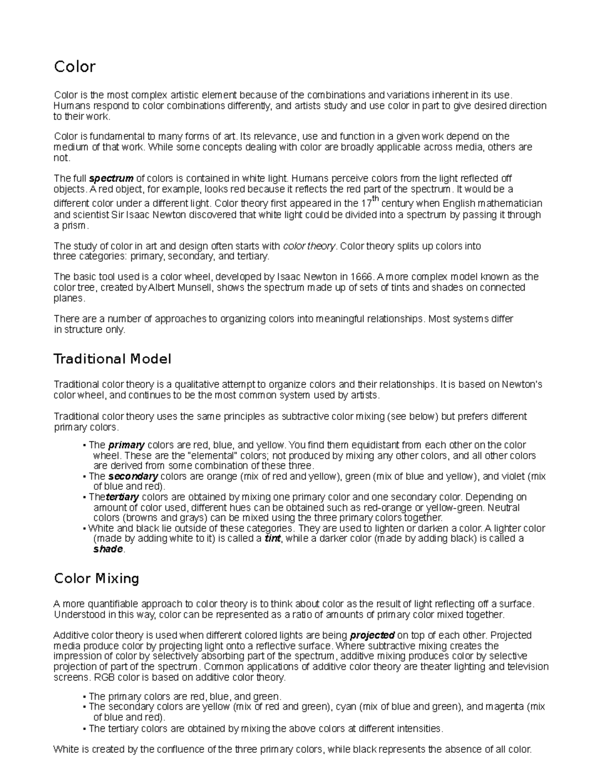 Color - Color Color is the most complex artistic element because of the ...