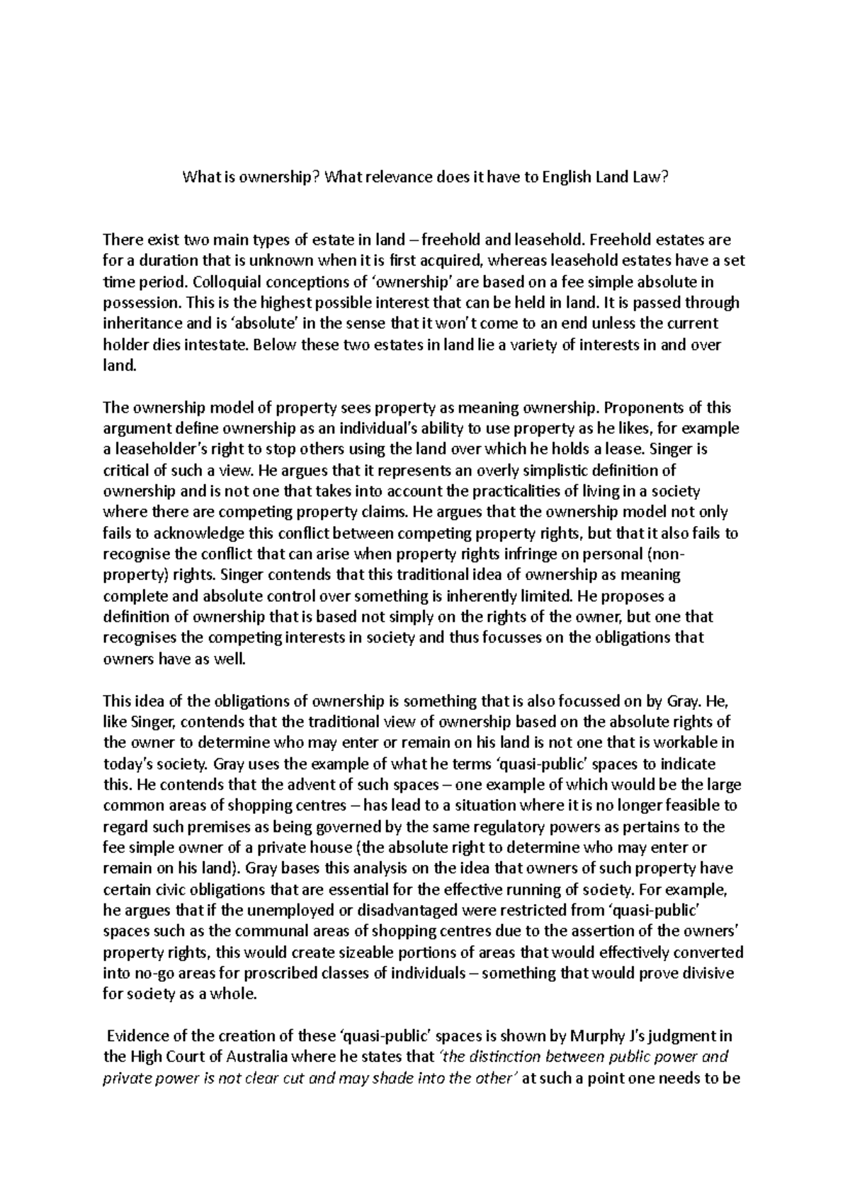 Essay 1 - formalities and ownership - What is ownership? What relevance ...